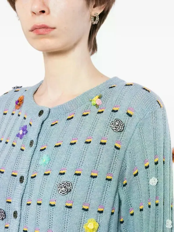 YANYAN Cropped Cardigan With Floral Embellishments