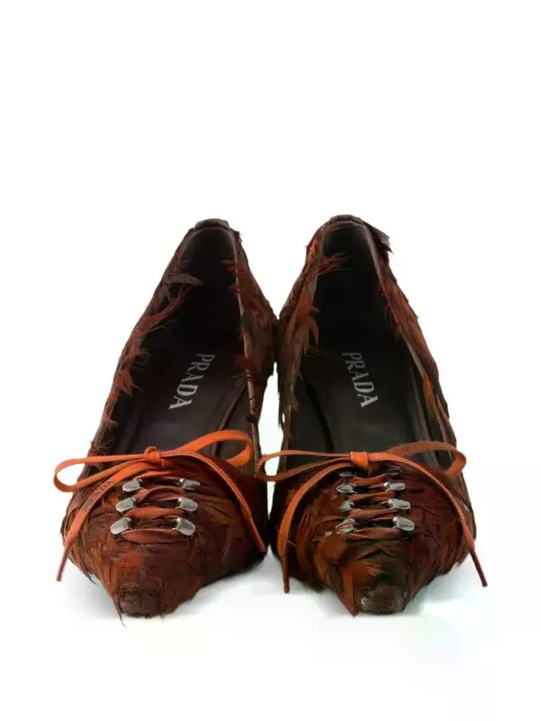 Prada Feather-embellished Satin Pumps