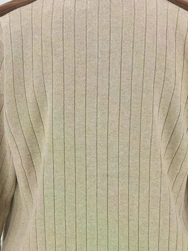Paul & Shark Ribbed-knit Suede-panel Cardigan