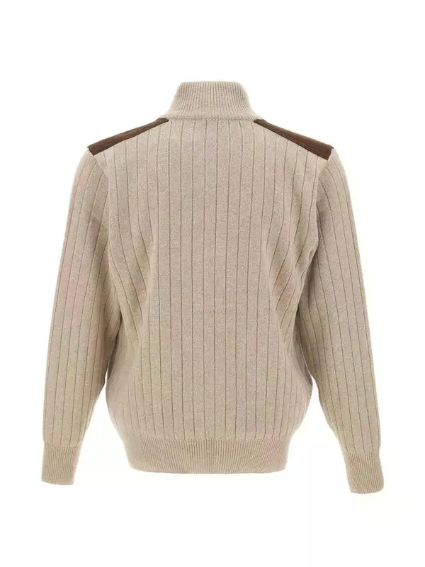 Paul & Shark Ribbed-knit Suede-panel Cardigan