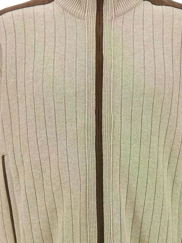 Paul & Shark Ribbed-knit Suede-panel Cardigan
