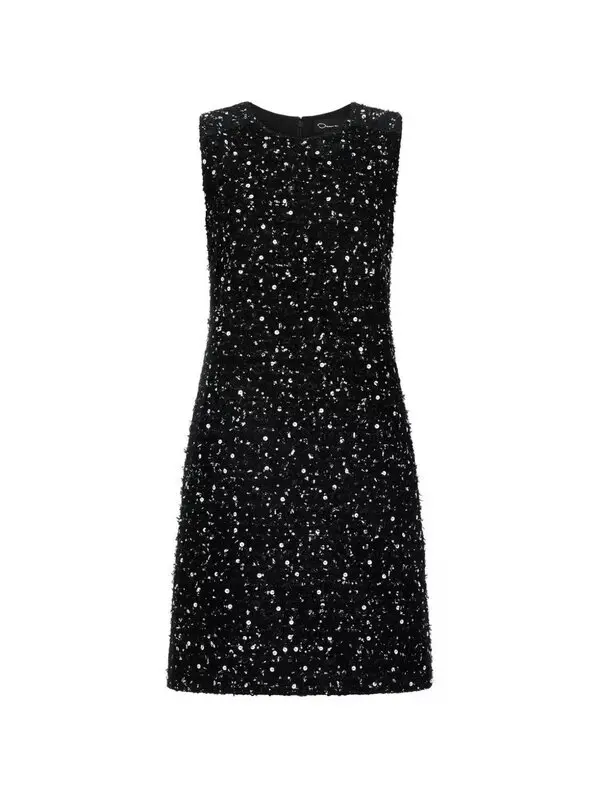 Oscar De La Renta Sequin-embellished Tweed Shift Mini Dress - Black