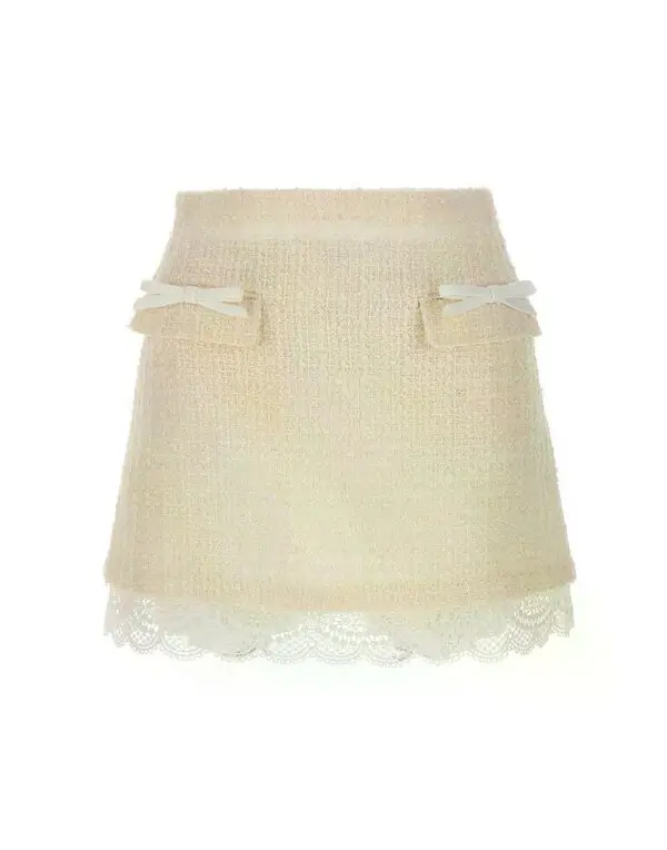 SELF-PORTRAIT Mini Lace-hem Bouclé Skirt - White