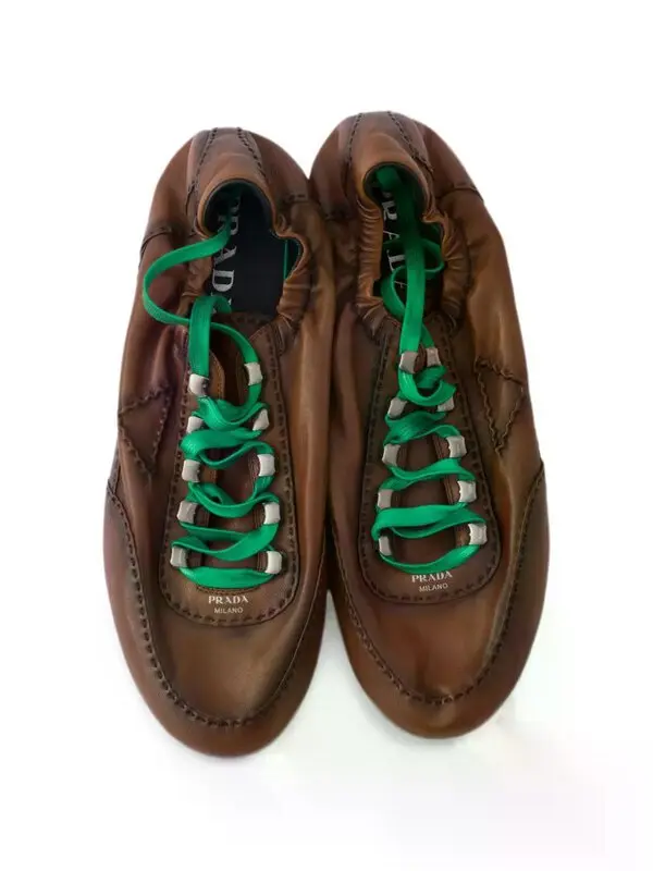 Prada Collapse Antiqued Nappa-leather Sneakers With Hooks