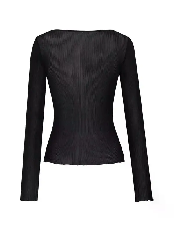 Saint Laurent Cassandre V-neck Top In Ribbed Silk