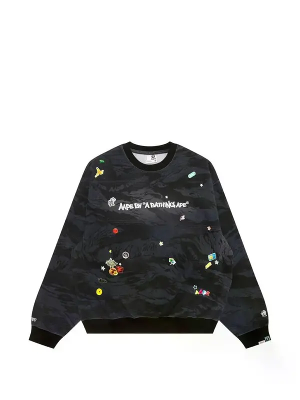AAPE BY *A BATHING APE Sticker-print Crew-neck Sweatshirt - Black