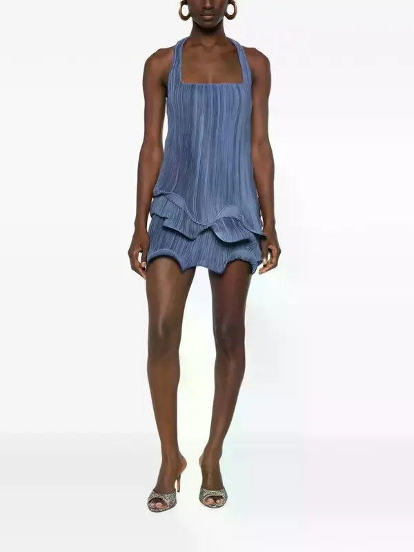 Cult Gaia Marsa Plissé-effect Ruffled Mini Dress - Blue