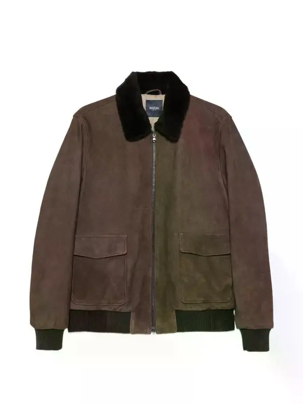 BARBA NAPOLI Suede Shearling Collar Bomber Jacket