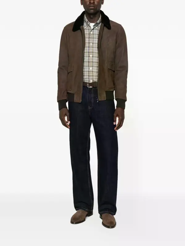 BARBA NAPOLI Suede Shearling Collar Bomber Jacket
