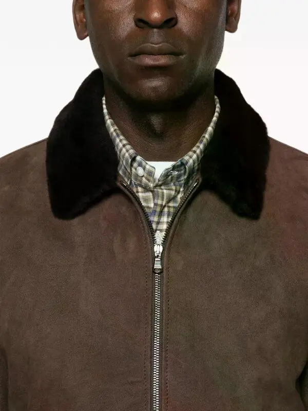BARBA NAPOLI Suede Shearling Collar Bomber Jacket
