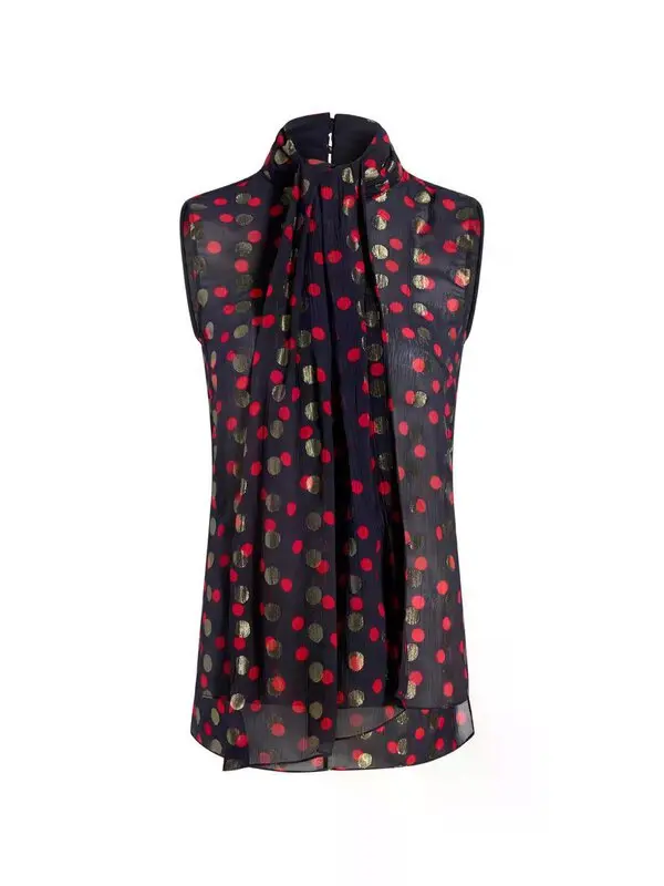 Adam Lippes Swayze Polka-dot Scarf-neck Sleeveless Top