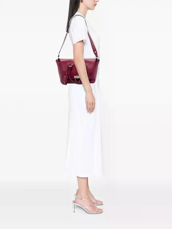 Valentino Garavani Leather Rockstud Demilune Satchel - Red