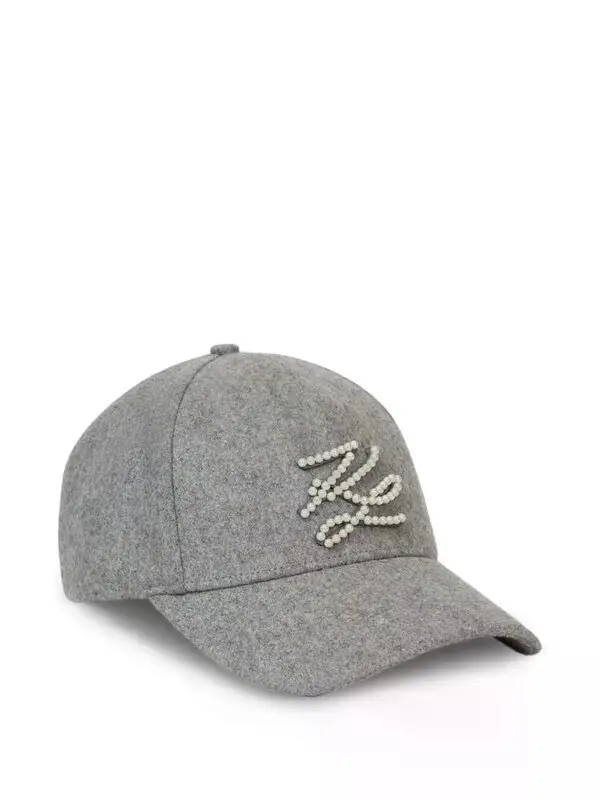 Karl Lagerfeld Autograph Pearl-embellished Cap - Grey
