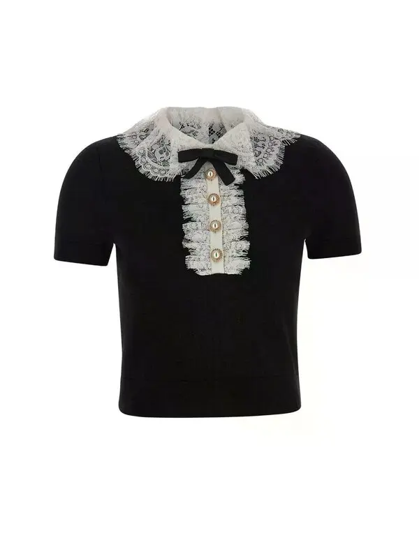 SELF-PORTRAIT Lace-collar Wool Top