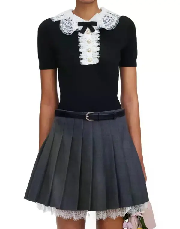 SELF-PORTRAIT Lace-collar Wool Top