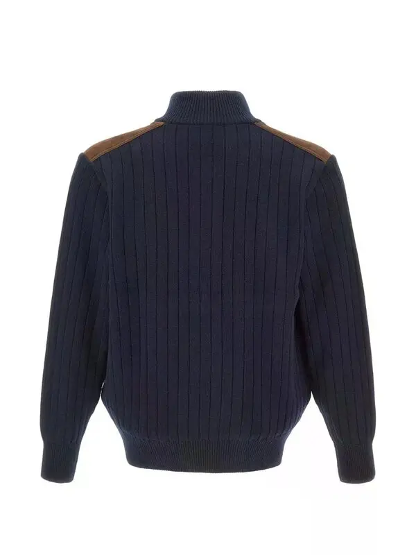 Paul & Shark Ribbed-knit Suede-panel Cardigan