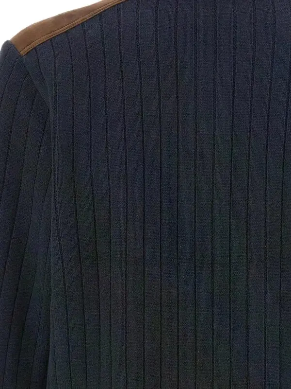 Paul & Shark Ribbed-knit Suede-panel Cardigan
