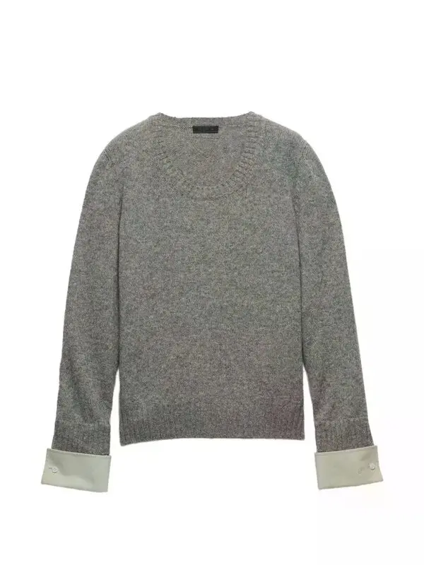 Prada Shetland Wool Scoop-neck Sweater With Removable Cuffs - Grey