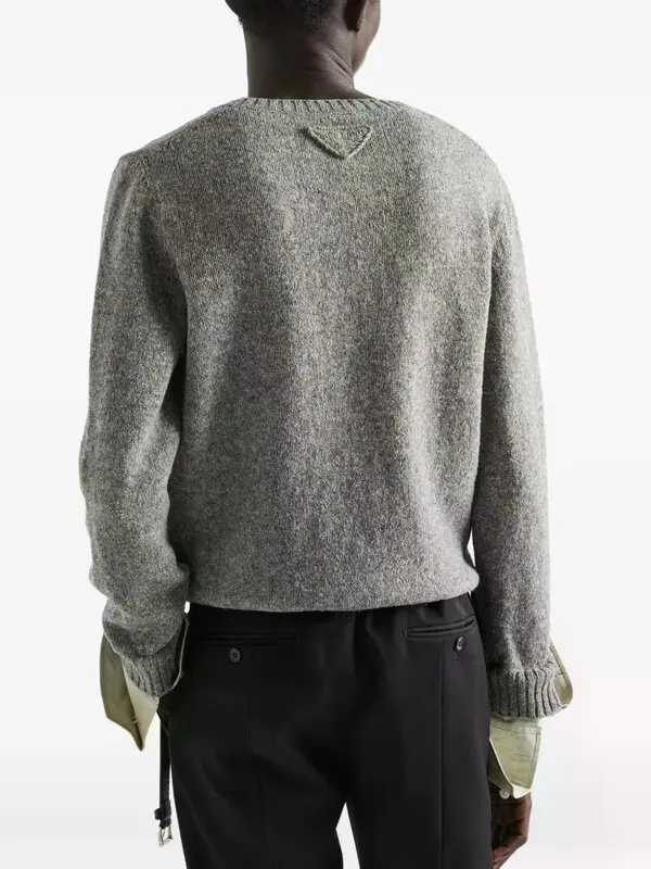 Prada Shetland Wool Scoop-neck Sweater With Removable Cuffs - Grey