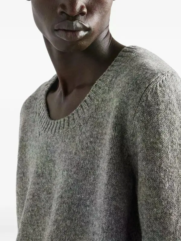 Prada Shetland Wool Scoop-neck Sweater With Removable Cuffs - Grey