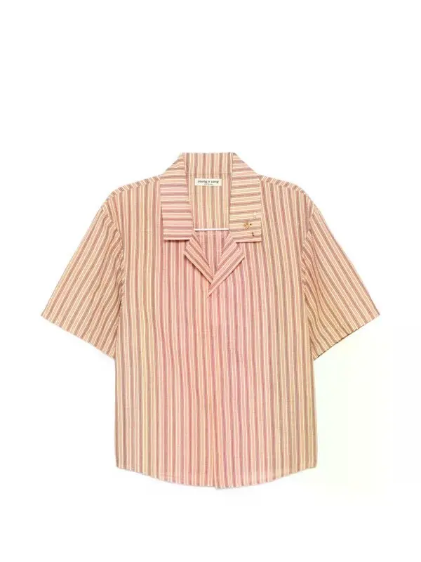 YOUNG N SANG Striped Short-sleeve Shirt - Neutrals