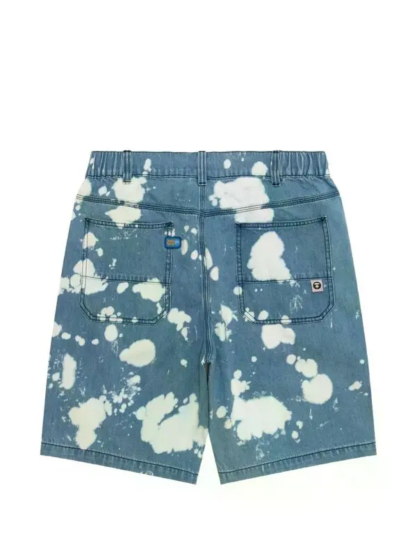 AAPE BY *A BATHING APE Light Wash Splatter Print Denim Shorts