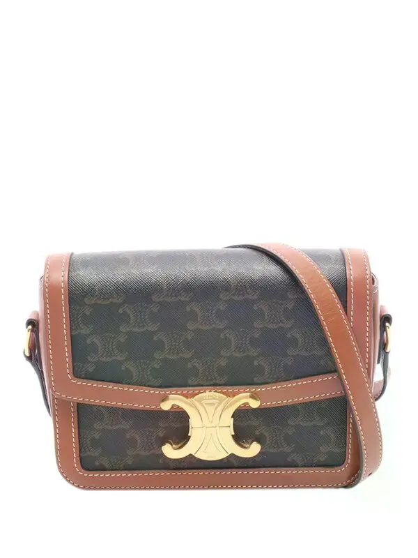 Celine 2000-2026 Teen Triomphe Coated Canvas And Calfskin Triomphe Crossbody Bag - Brown