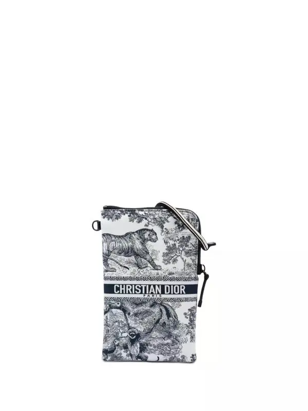 Dior 2021 Technical Fabric Embroidered Toile De Jouy Diortravel Multifunction Pouch Crossbody Bag - Blue