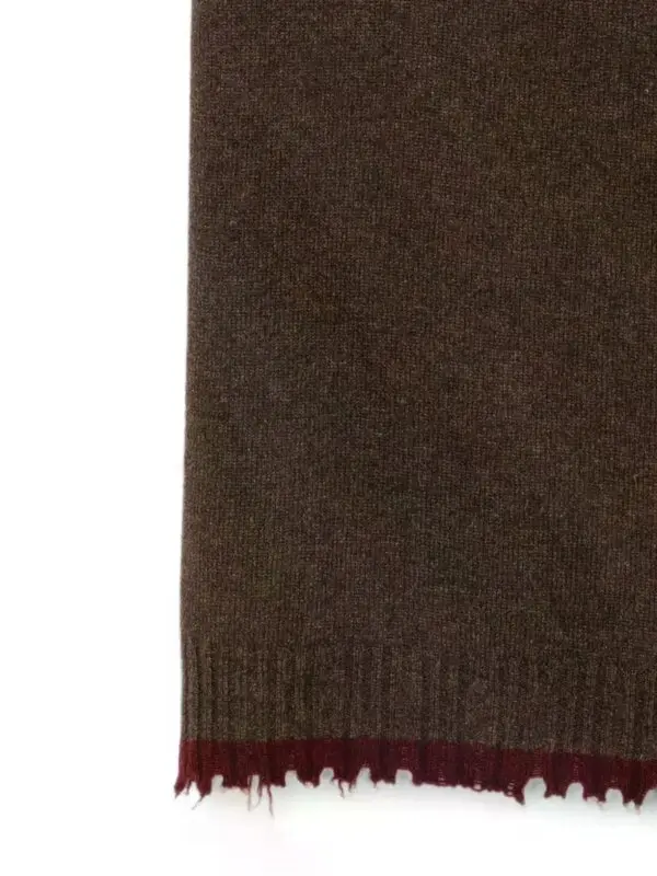 UMA WANG Frayed-edge Ribbed-trim Scarf - Brown