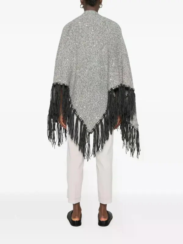 Peserico Sequin Embellished Fringed Poncho