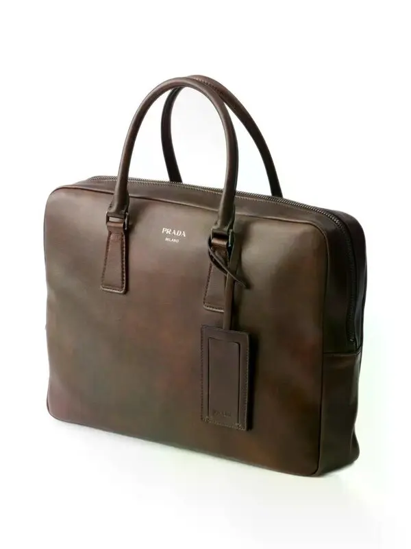Prada Leather Work Bag With Antique Finish
