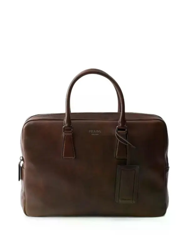 Prada Leather Work Bag With Antique Finish