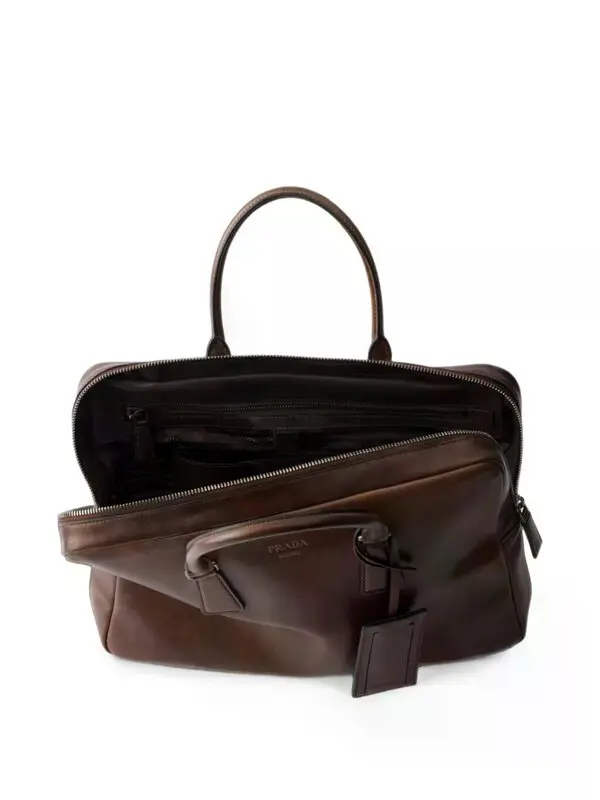 Prada Leather Work Bag With Antique Finish