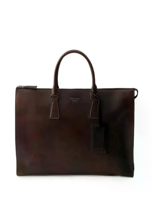 Prada Leather Tote Bag - Brown
