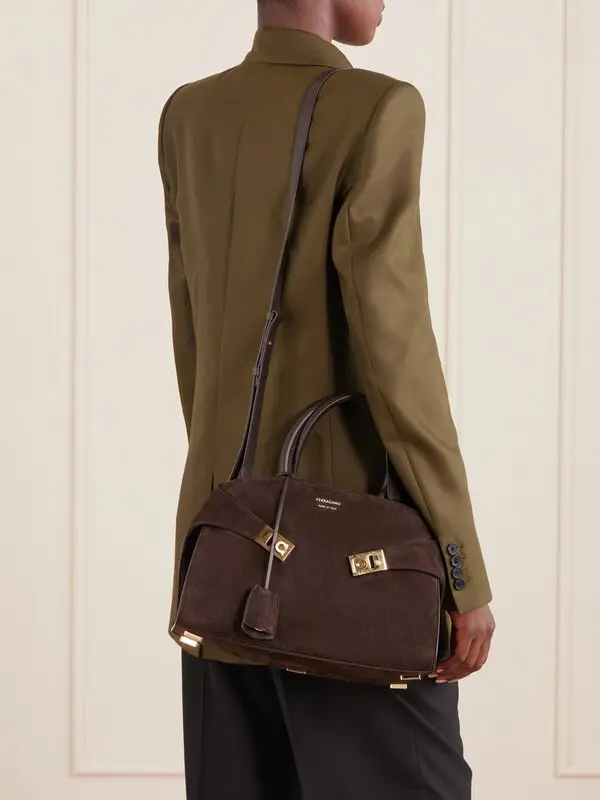 FERRAGAMO Hug Suede Shoulder Bag