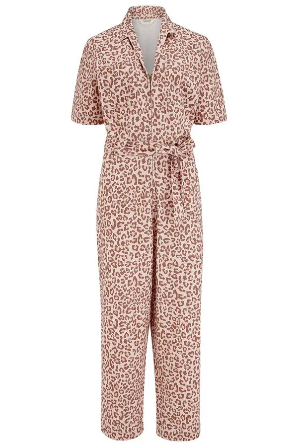 SUGARHILL BRIGHTON Leopard Print Zip-up Boilersuit - Beige/brown/pink