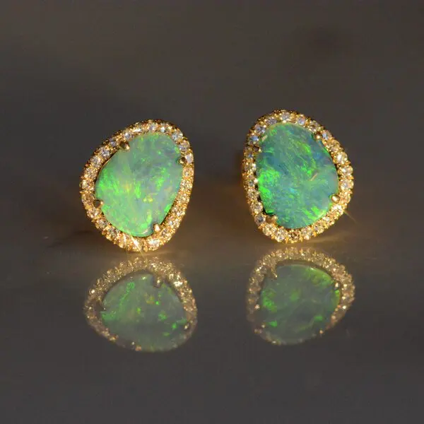 KAMARIA Diamond Opal Pebble Stud Earrings - Gold
