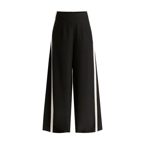 PAISIE Contrast Trim Wide Leg Trousers In And Beige - Black