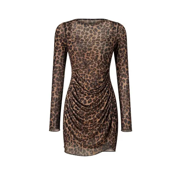 ALOMA STUDIO Lueur Mini Mesh Dress Leopard - Yellow