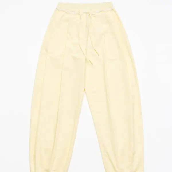 ALAS Name Cotton Poplin Barrel Leg Pants With Lace Trim - Yellow