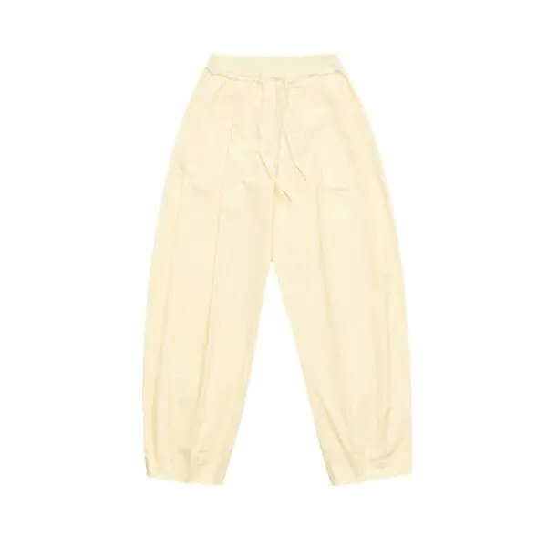 ALAS Name Cotton Poplin Barrel Leg Pants With Lace Trim - Yellow