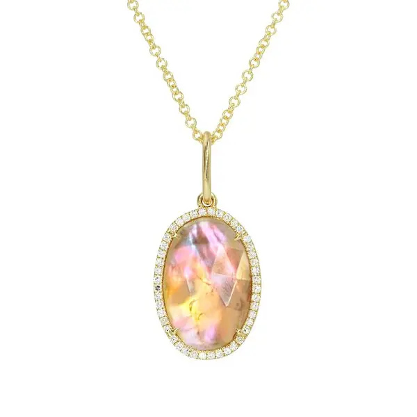 KAMARIA Peach Tourmaline & Pearl Doublet Necklace With Diamonds - Gold