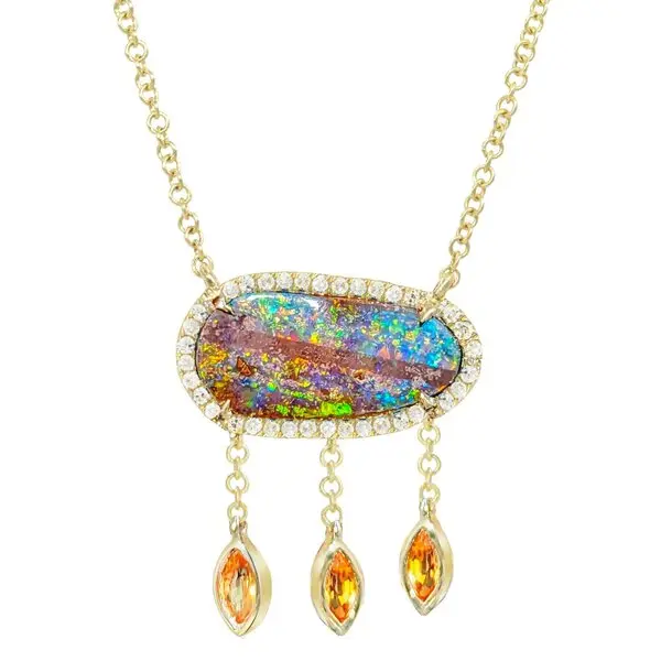 KAMARIA Rainbow Boulder Opal Necklace With Sapphire Drops - Gold