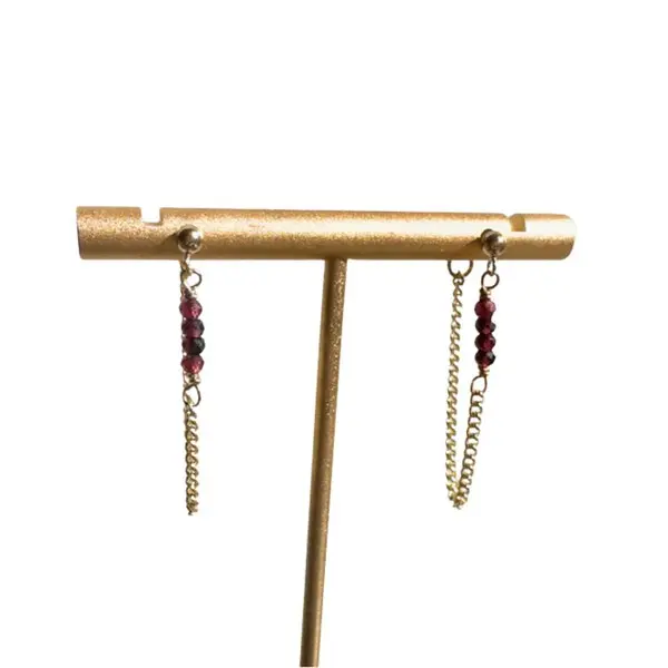 Rachel Nathan Red / Gold Post: Garnet & Chain Earrings