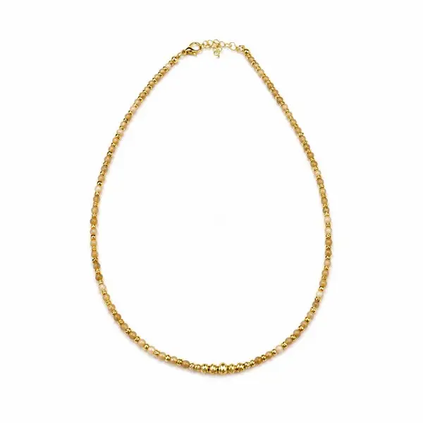 NUVV COLLECTION Neutrals Aurora Natural Stone & Gold Beaded Necklace - Yellow
