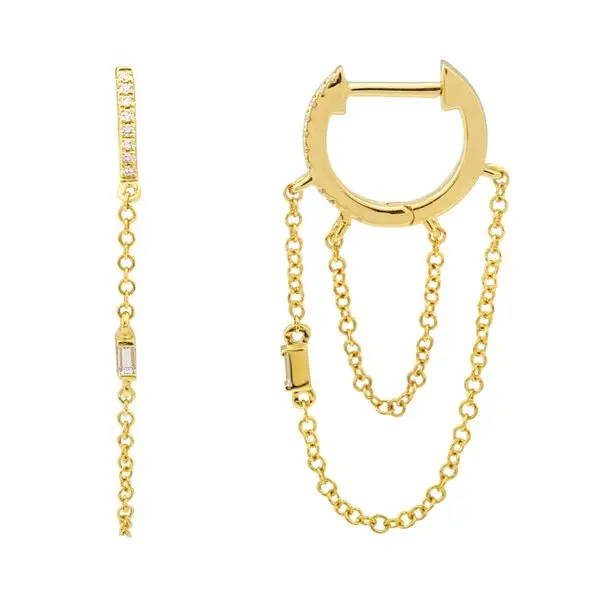 KAMARIA Chain & Diamond Drop Huggie Earrings