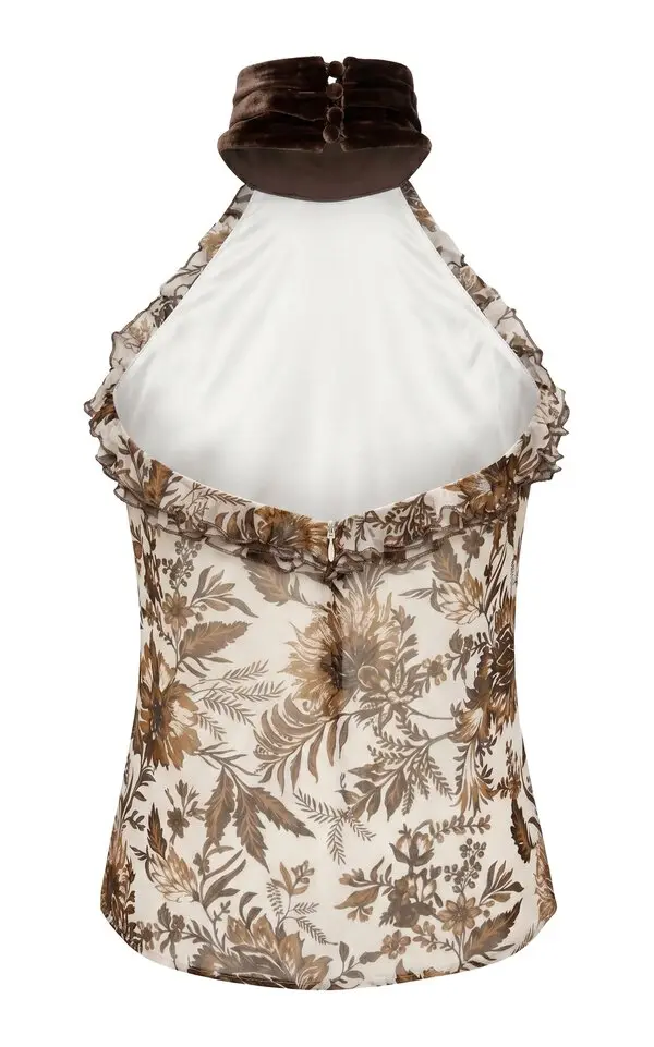ALEXANDRA PIJUT Darcy Top In Hickory Jacobean Silk Chiffon