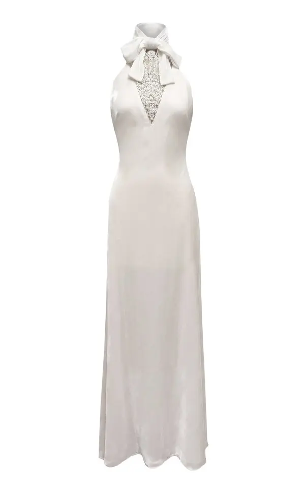ALEXANDRA PIJUT Reece Dress In Ivory Velvet With Embellishment - White