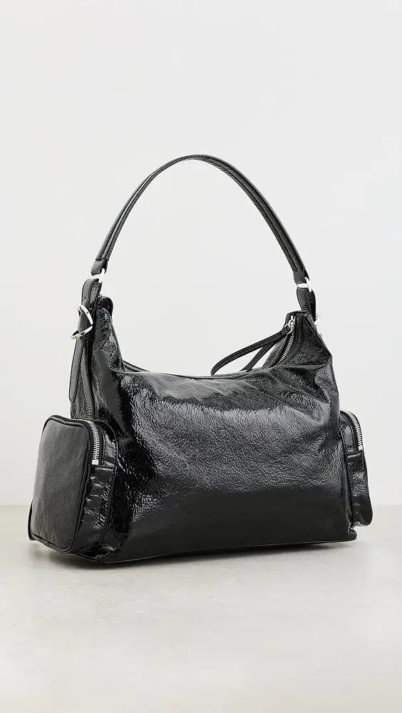 Stella McCartney Cracked Patent Dartmoor Shoulder Bag - Black