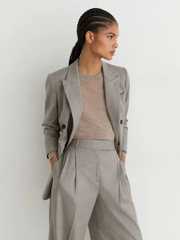 REISS Darcy Petite Wool-blend Wide-leg Pleated Trousers - Light Grey
